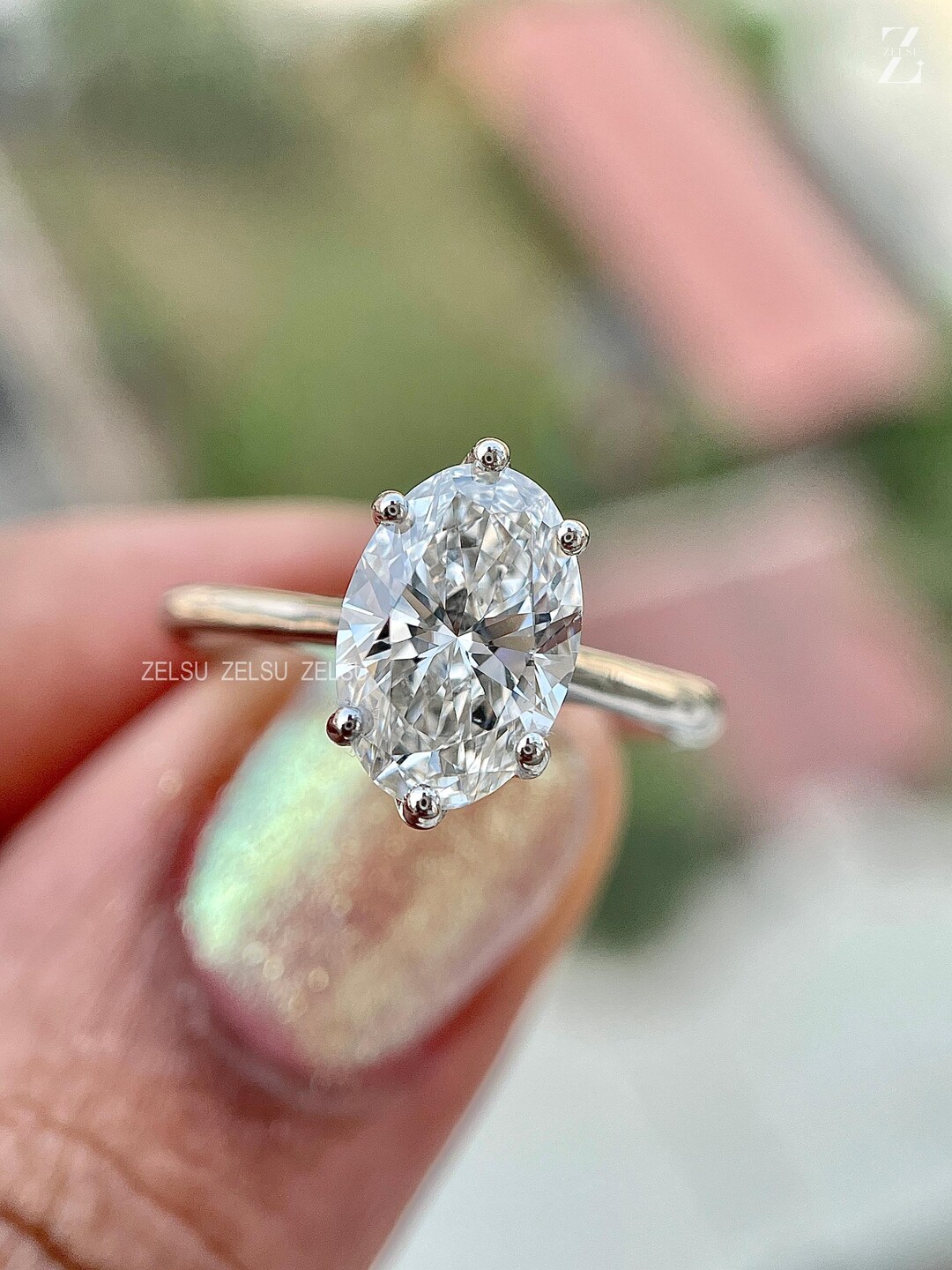 Six Prong 3.0 CT Oval Cut Colorless Moissanite Solitaire Engagement ...