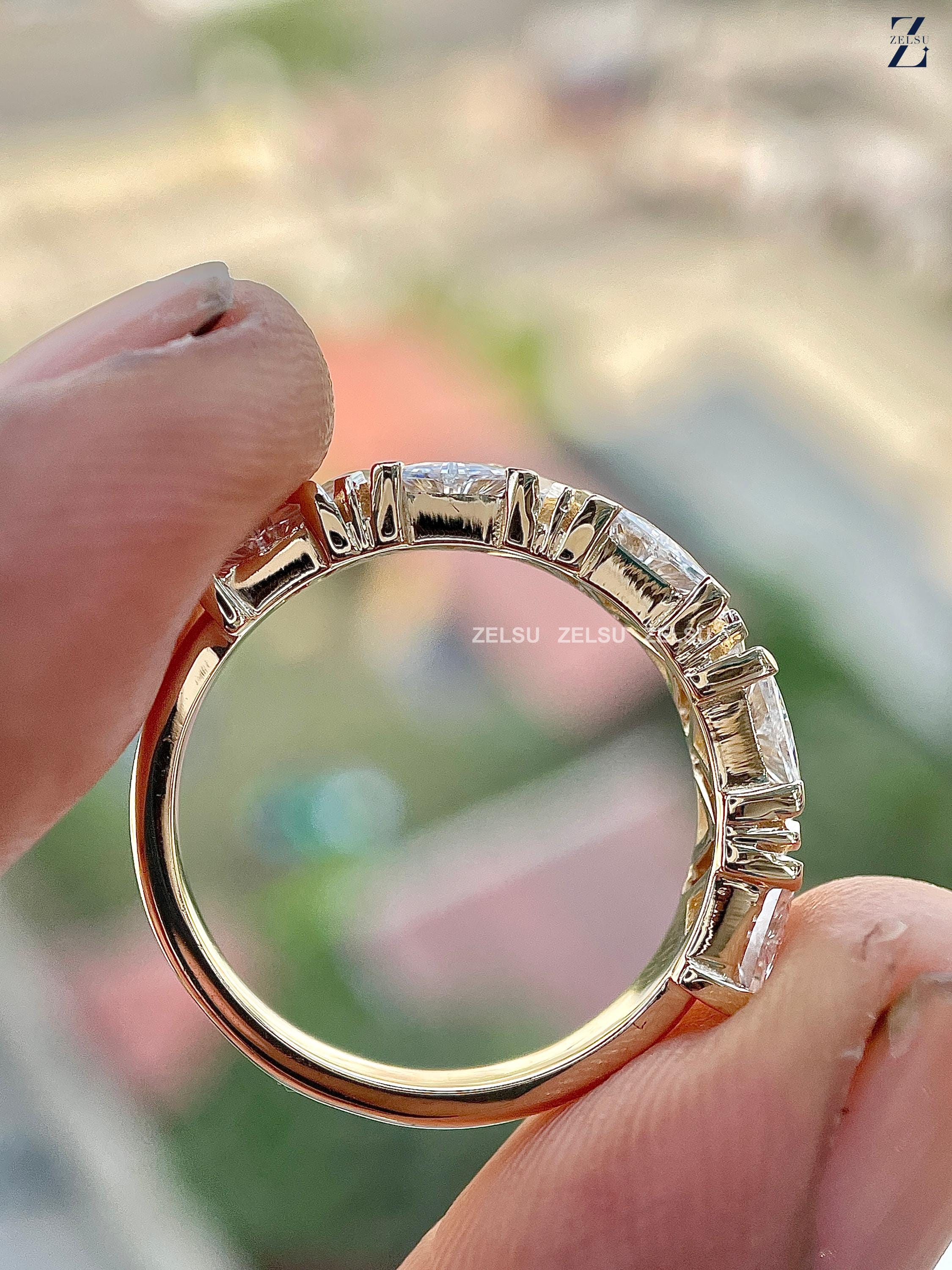 Trillion Cut Ring, Moissanite Diamond Eternity Wedding Band, 1.22 CT ...