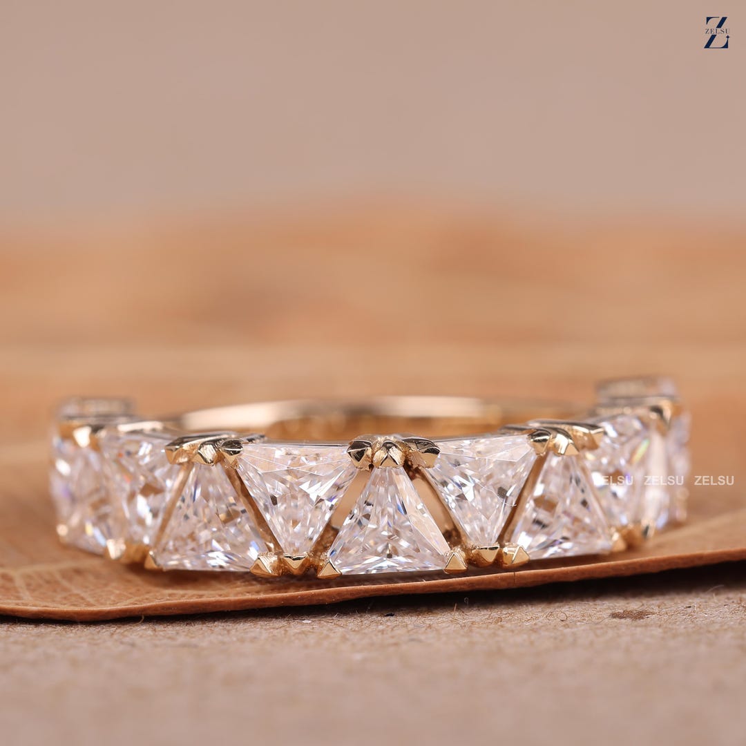 Trillion Cut Ring, Moissanite Diamond Eternity Wedding Band, 1.22 CT ...
