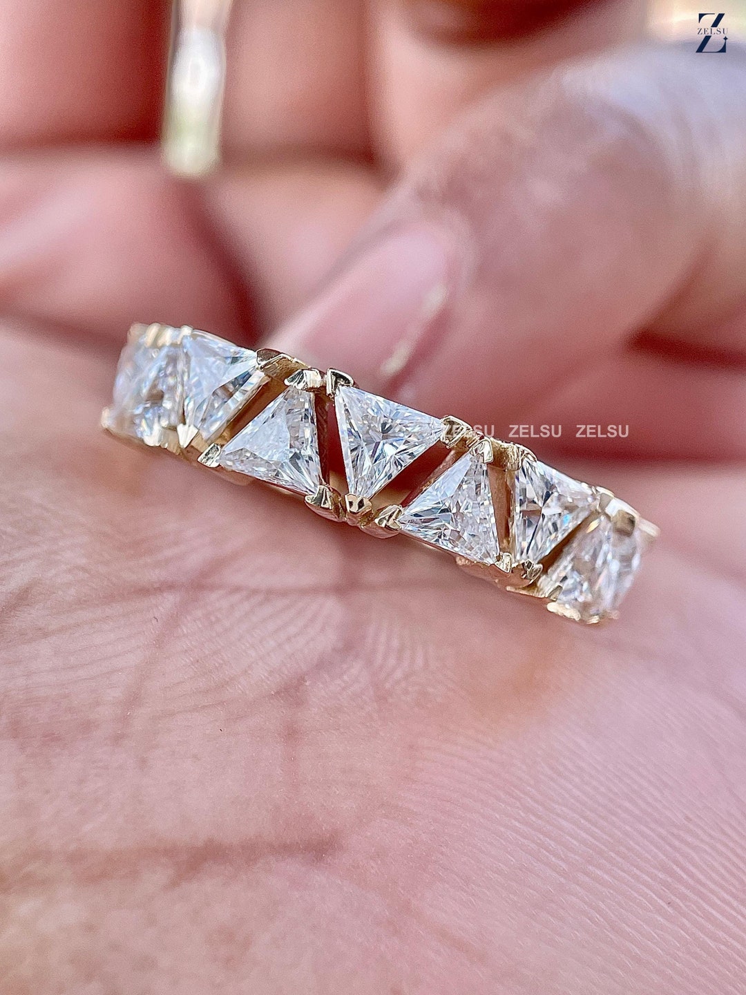 Trillion Cut Ring, Moissanite Diamond Eternity Wedding Band, 1.22 CT ...