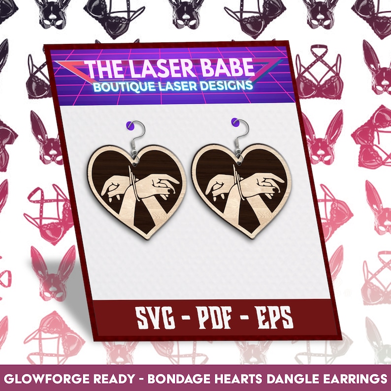 Shibari Bondage Hearts Laser Cut Dangle Earrings Digital Download ...