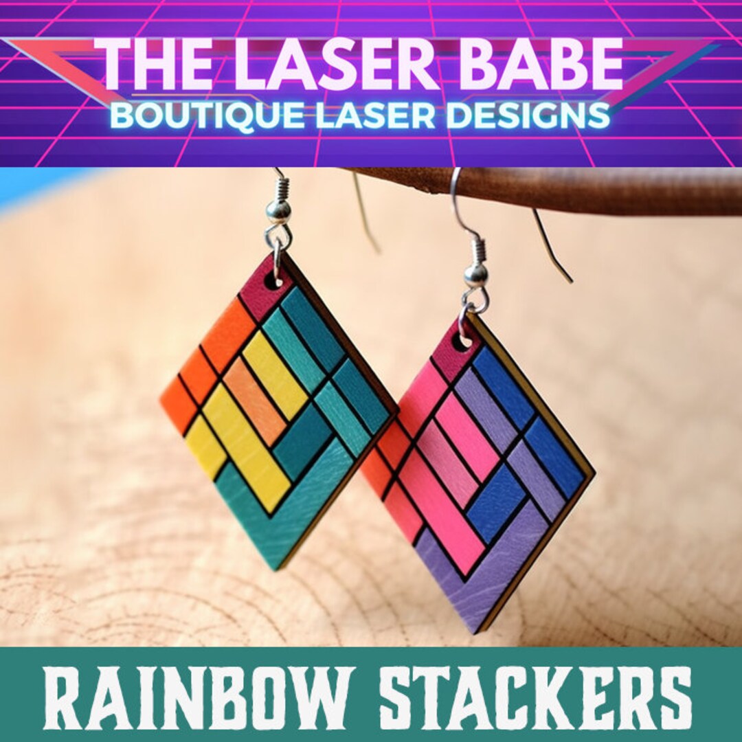 Rainbow Stacker Square Laser Cut Earrings Digital Download | Glowforge ...