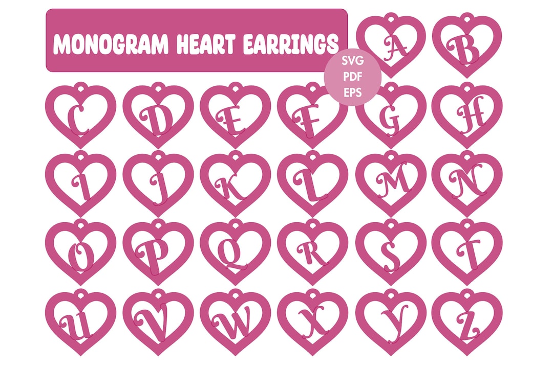 Monogram Heart Earrings: Laser Cut SVG Files (digital Download) - Etsy