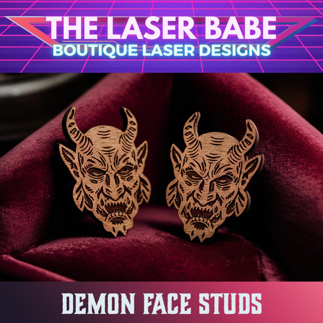 Demon Face Stud Earrings SVG, Gothic Laser Cut File, Halloween Earrings ...