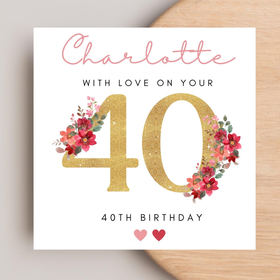 40th Birthday Card for Her, Personalised 40th Birthday Card, 40th Card ...
