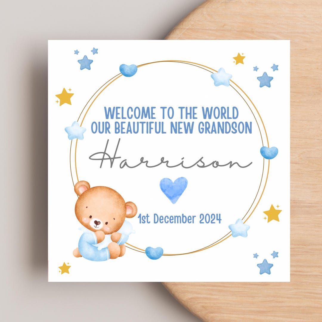 New Grandson Card, New Baby Grandson, Personalised Grandson Card, New ...