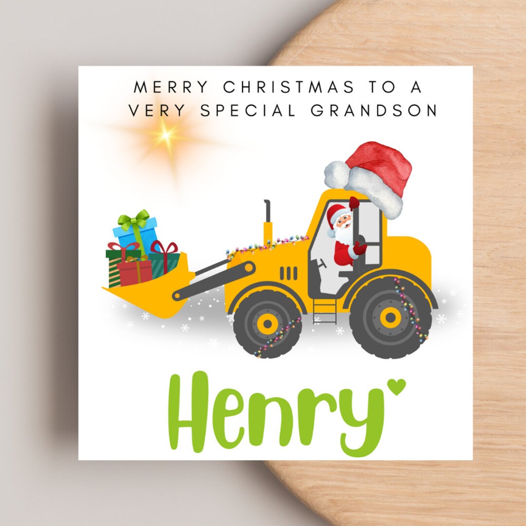Personalised Digger Christmas Card for Grandson Son Little Boy Nephew ...