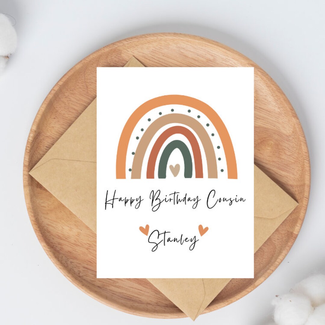Personalised Cousin, Happy Birthday Cousin - to My Cousin Card, Rainbow ...