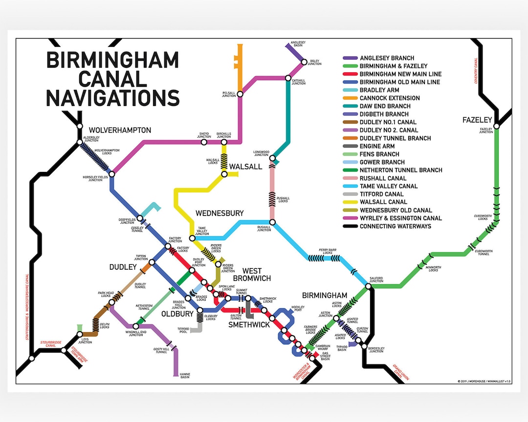 Birmingham Canal Navigation Map Print A4 London Underground / Tube ...