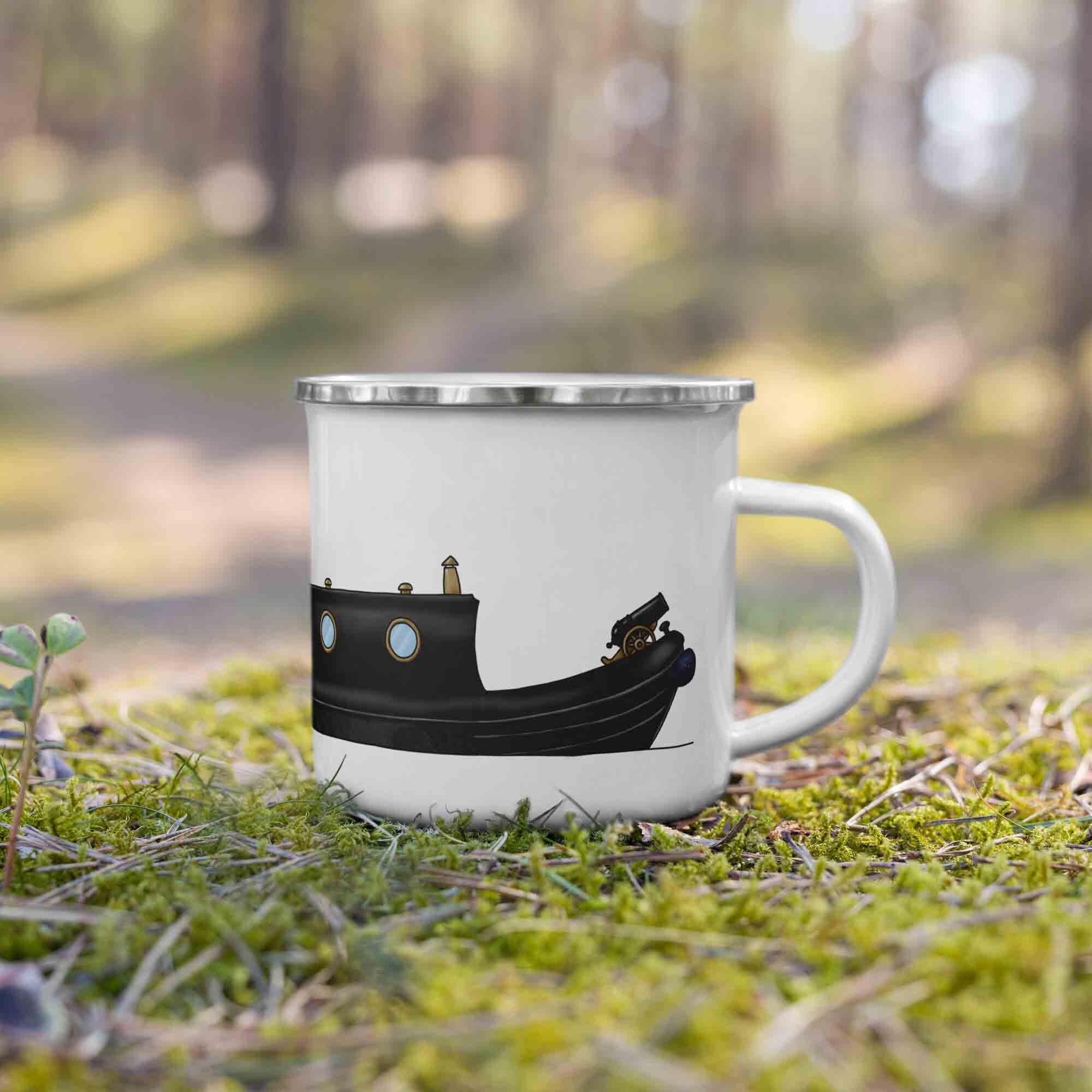 Narrowboat Pirate Enamel Mug - Cute Jolly Roger Boat Mug With a Canon ...