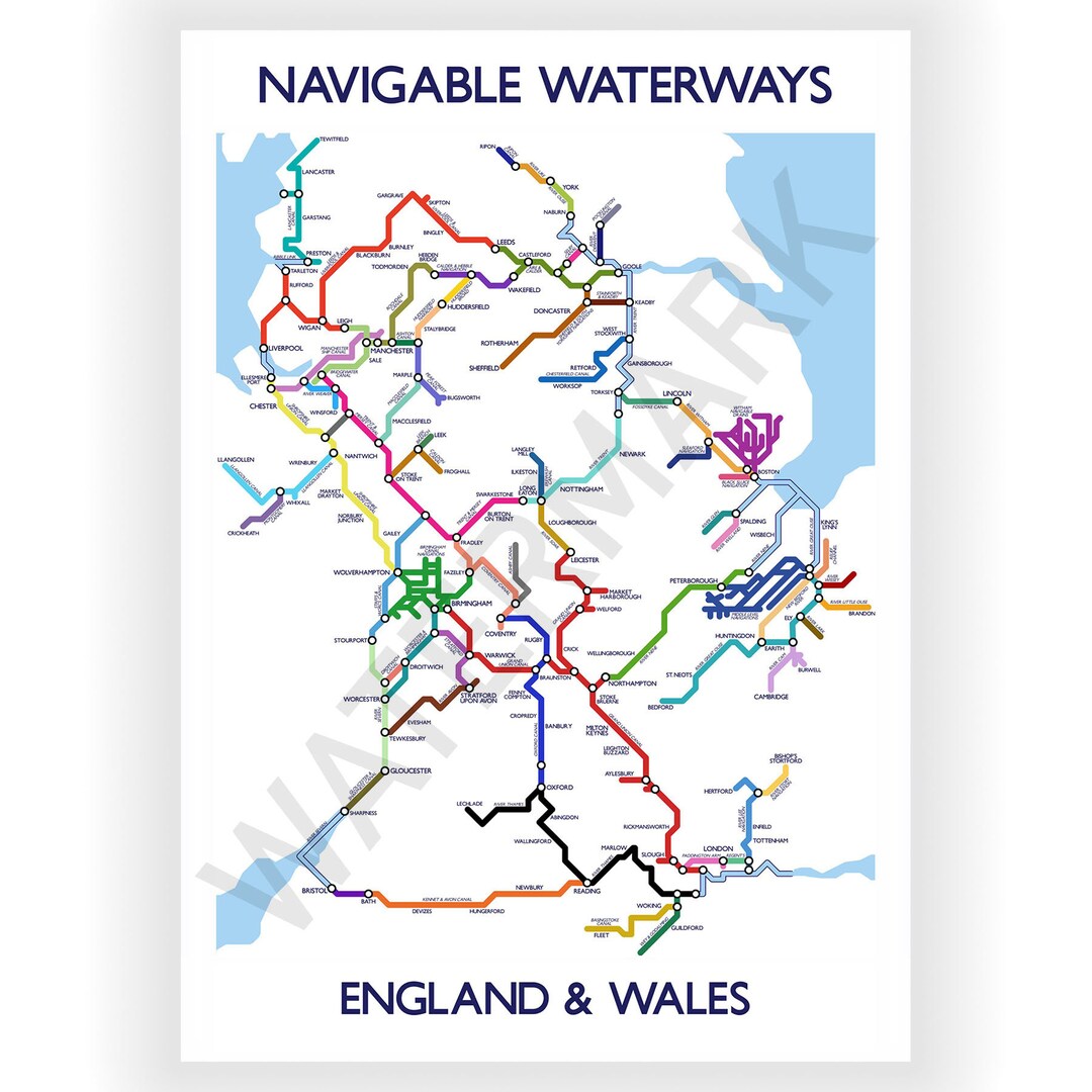 Canal & River Map Poster A4 London Underground / Tube-style Plan of the ...
