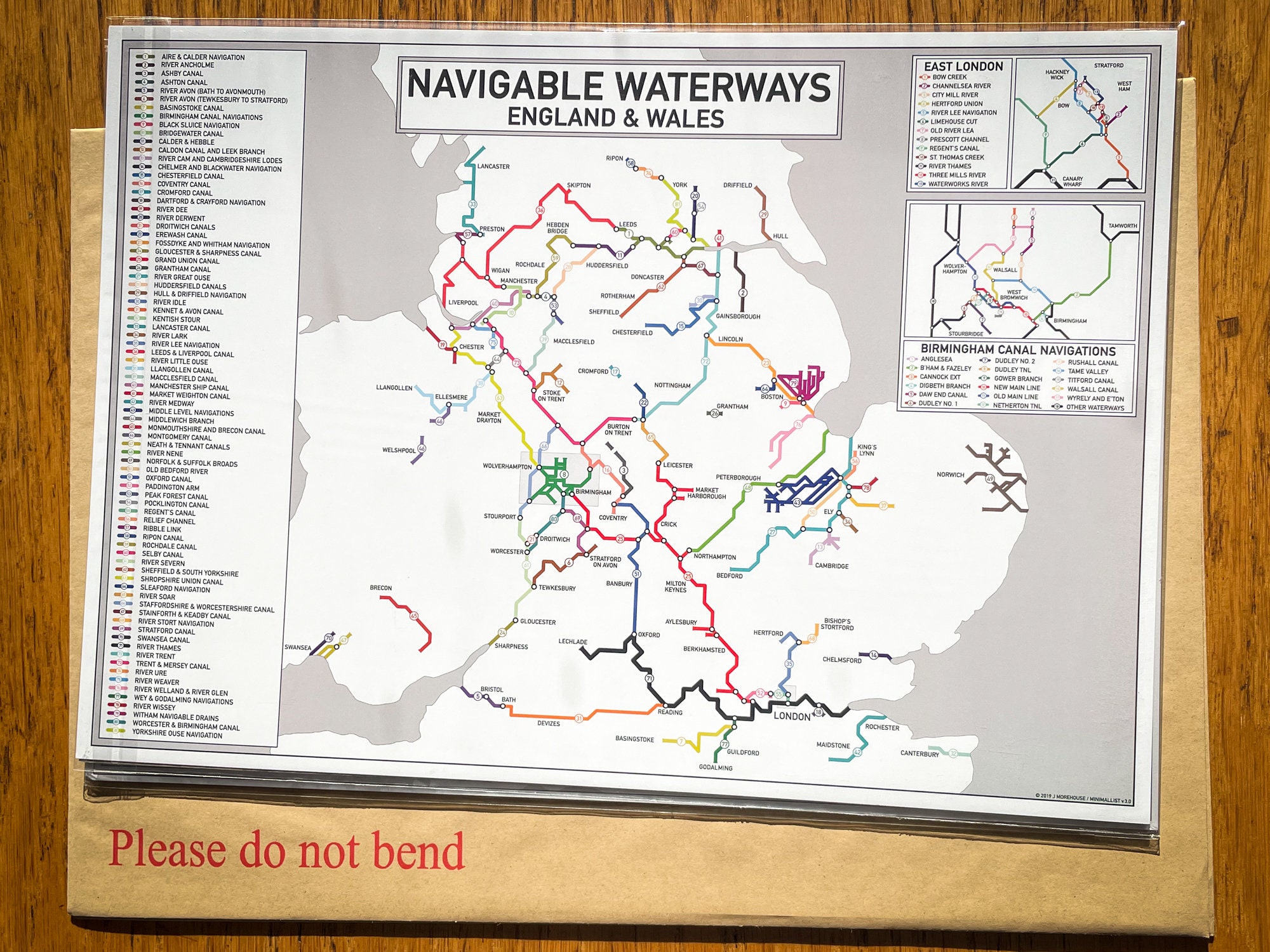 Navigable Waterways Map Print England & Wales Landscape A3 London ...