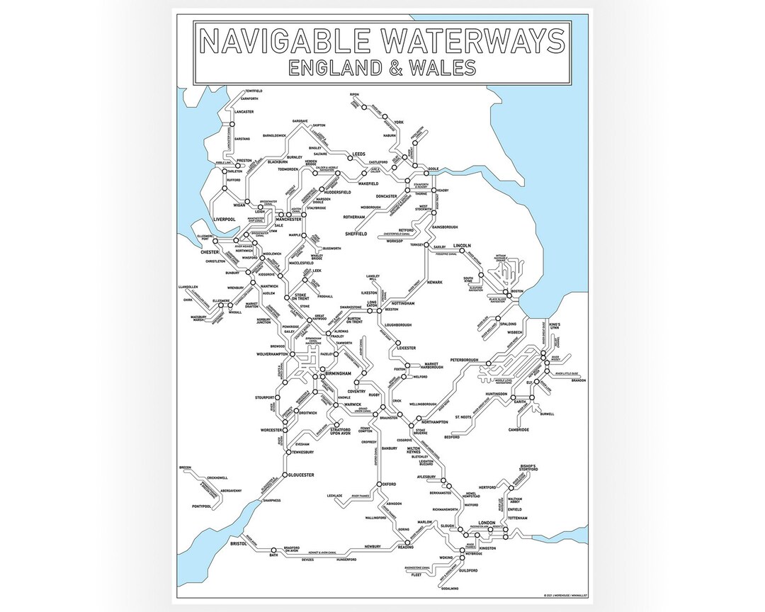 Colour in Navigable Canal and River Map England & Wales A3 Colour the ...