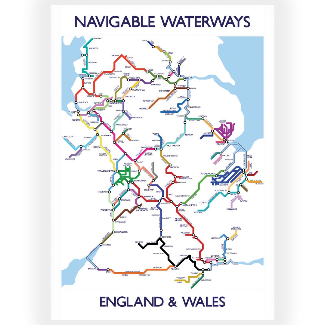 Canal & River Map Poster A4 | London Underground / Tube-style Plan of ...