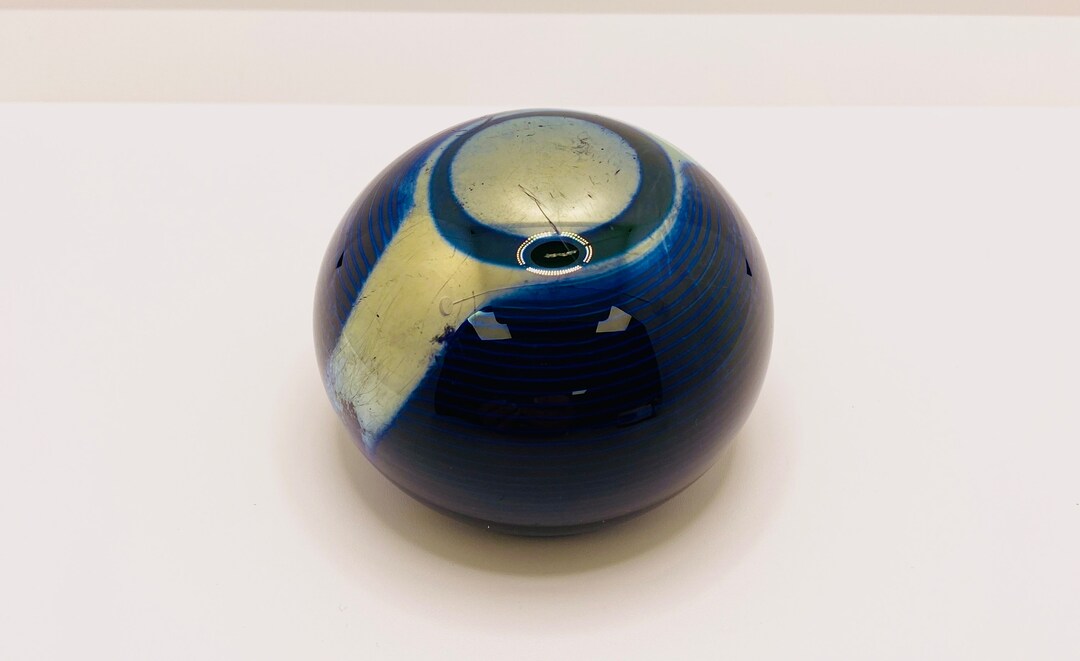 Vintage Art Glass Blue Paperweight by Roland R. Correia Signed - Etsy