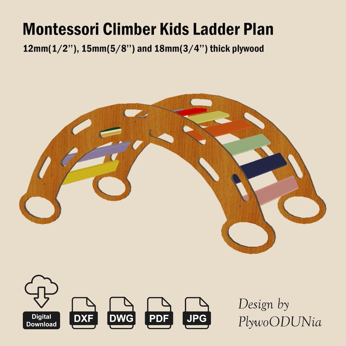 Montessori Climber Kids Ladder Plan for Three Different Thickness of ...