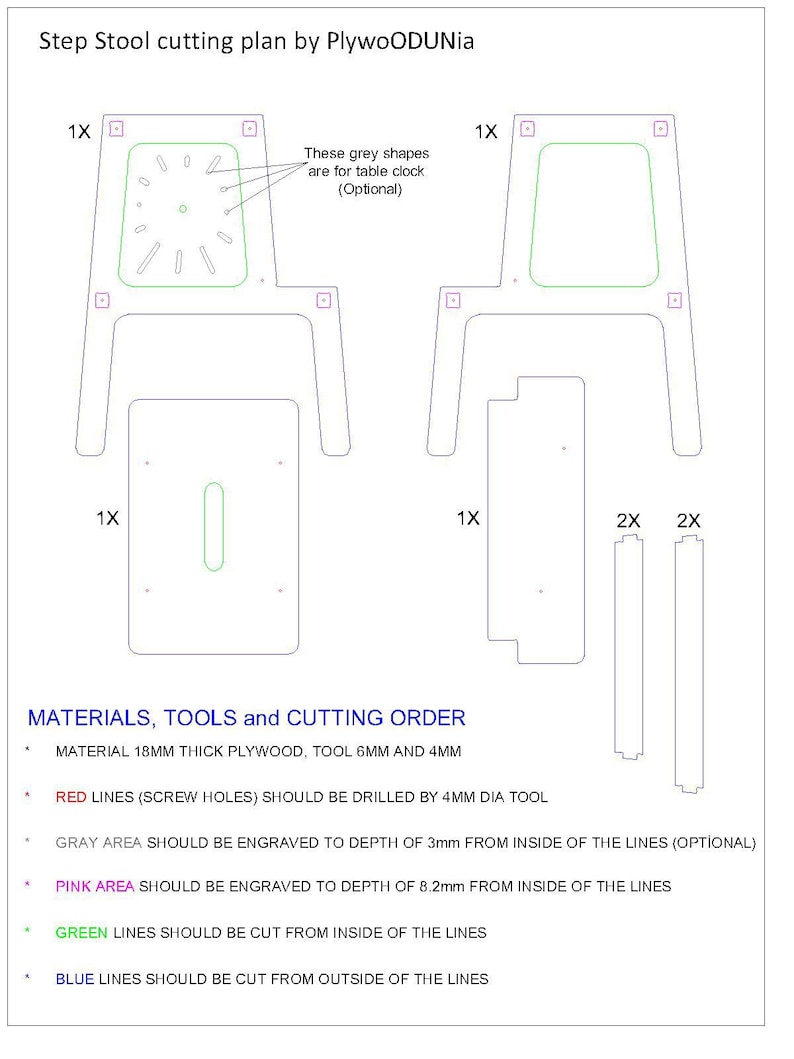 Plywood Step Stool Plans, Dxf Files, Vector, Cut, Cnc Router, DIY ...