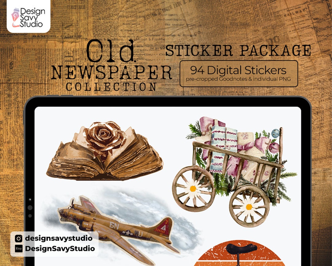 Vintage Newspaper Stickers Digital Planners Goodnotes - Etsy