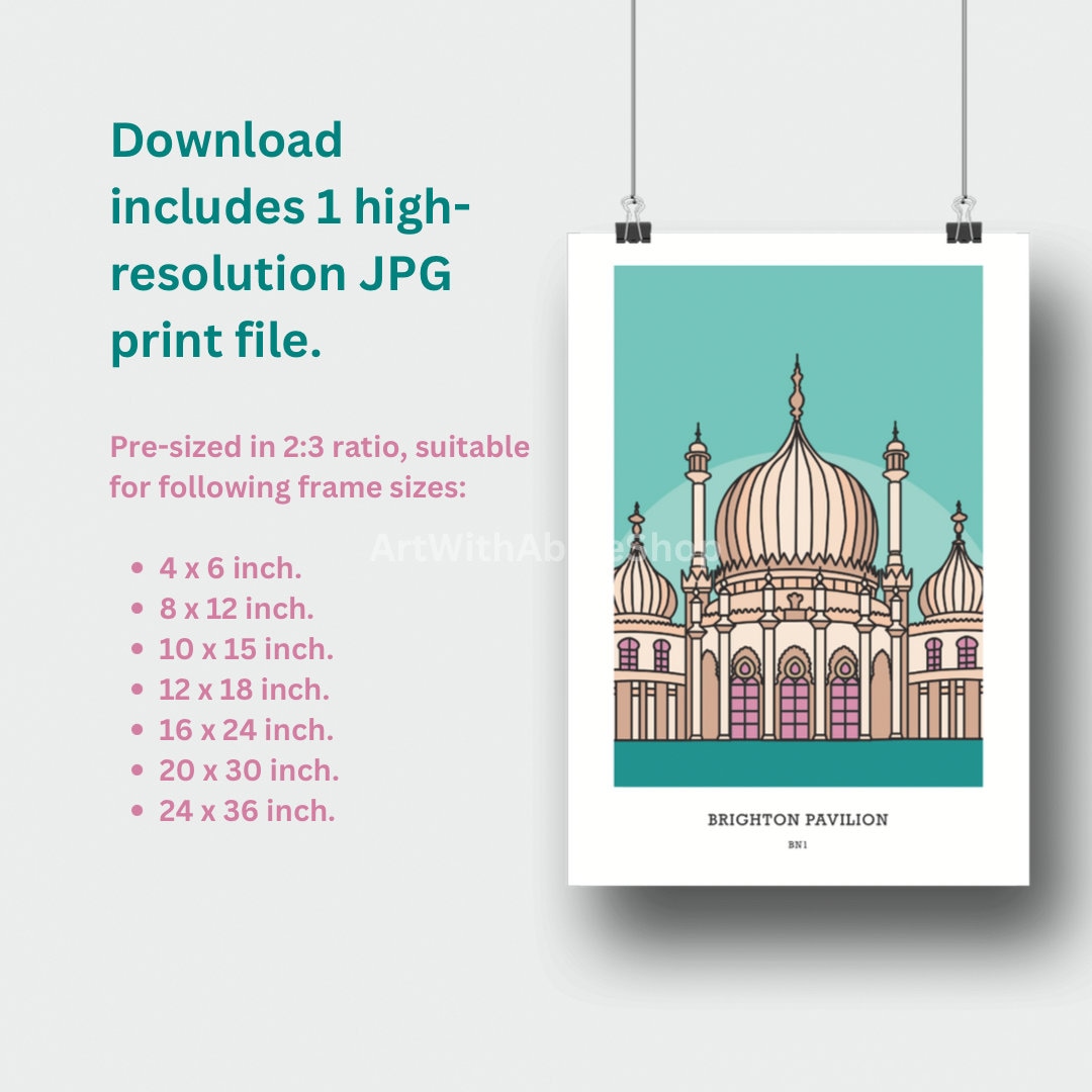 Brighton Pavilion Print - Fun Printable Wall Art, Brighton, Digital ...