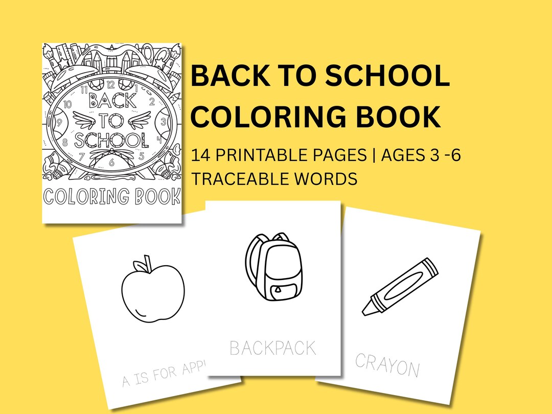 Back to School Coloring Book for Kids, 14 Printable Pages, Ages 3-6 ...