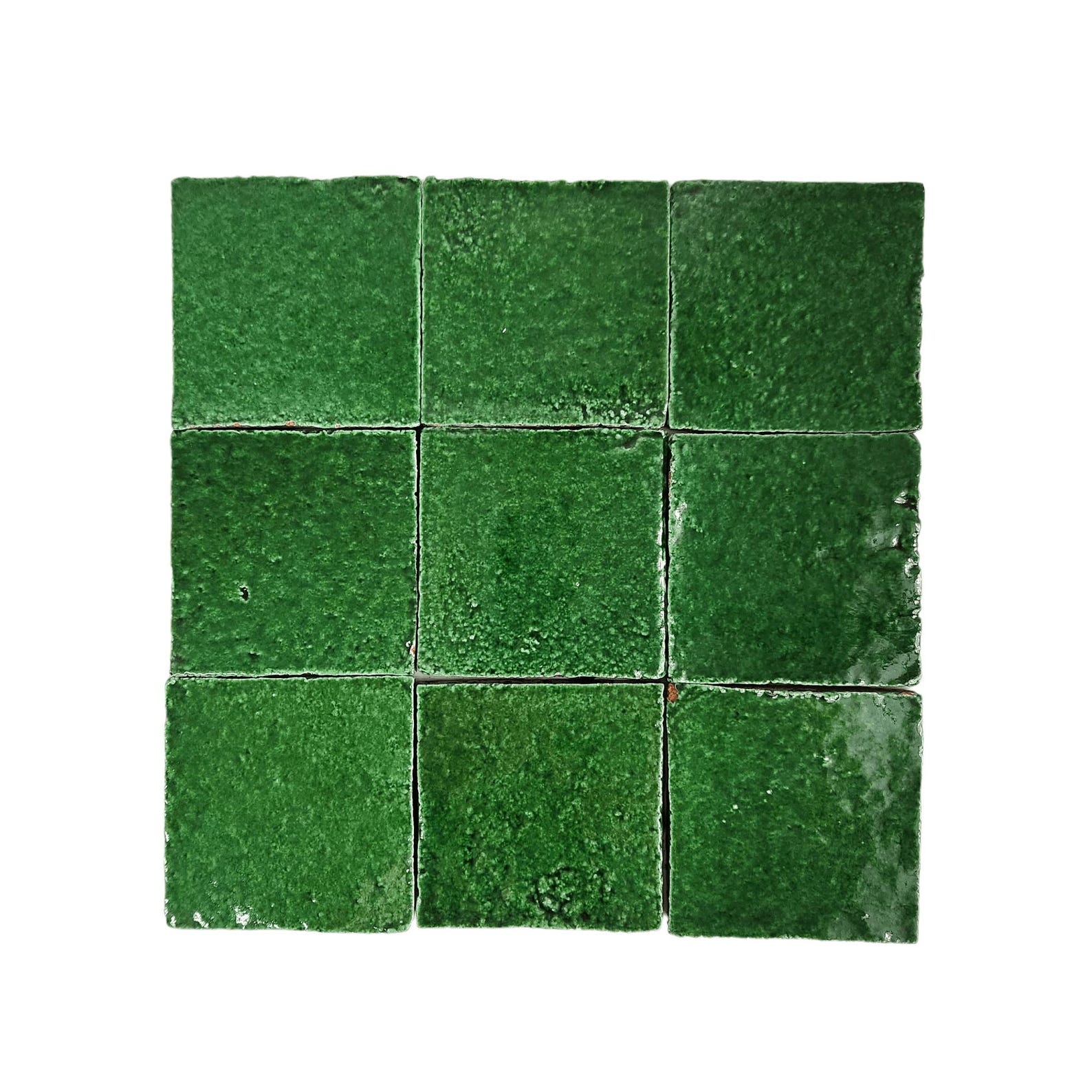 4x4 Green Zellige Tile Crackled - Handcrafted Moroccan Style for Walls ...