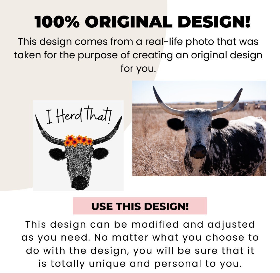 Design Only of Longhorn Cow Print | Canva Desing and .PNG | Farm Animal ...
