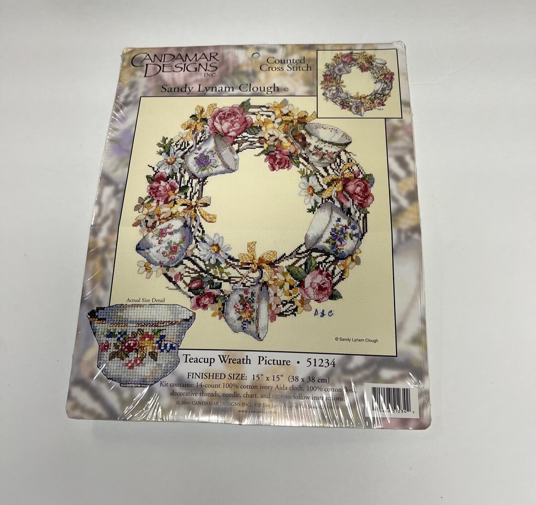 Teacup Wreath Picture Candamar Designs Counted Cross Stitch Kit #51234 ...