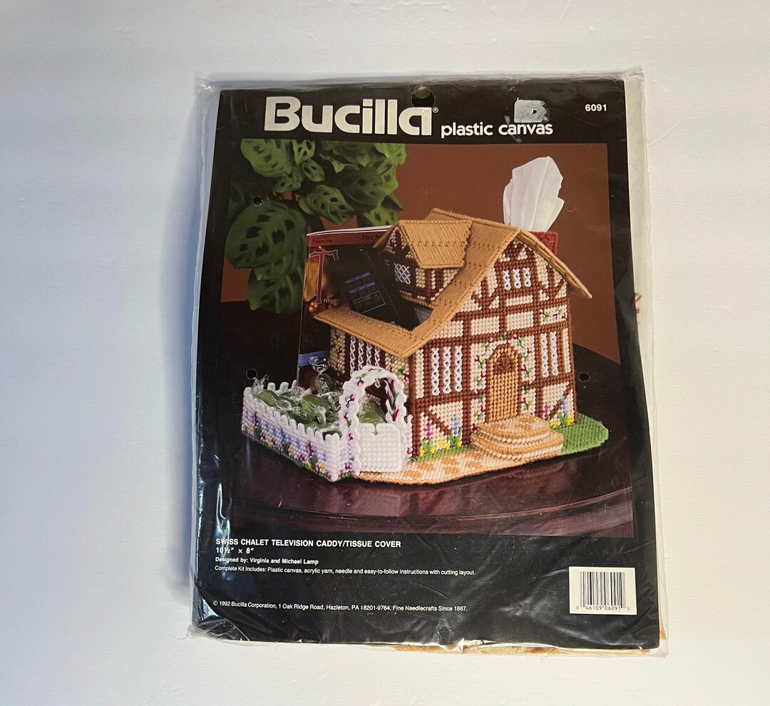 Swiss Chalet TV Caddy Tissue Box Cover Bucilla Plastic Canvas ...