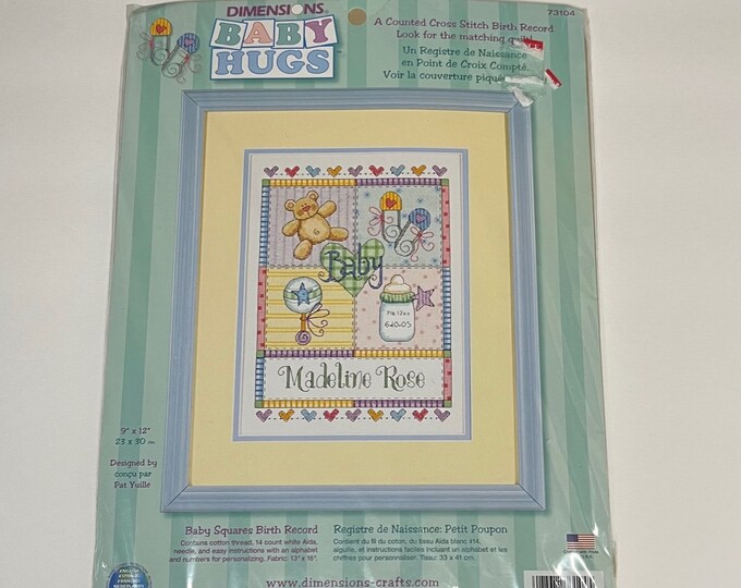 Baby Squares Birth Record Dimensions Baby Hugs Kit #73104 Counted Cross ...
