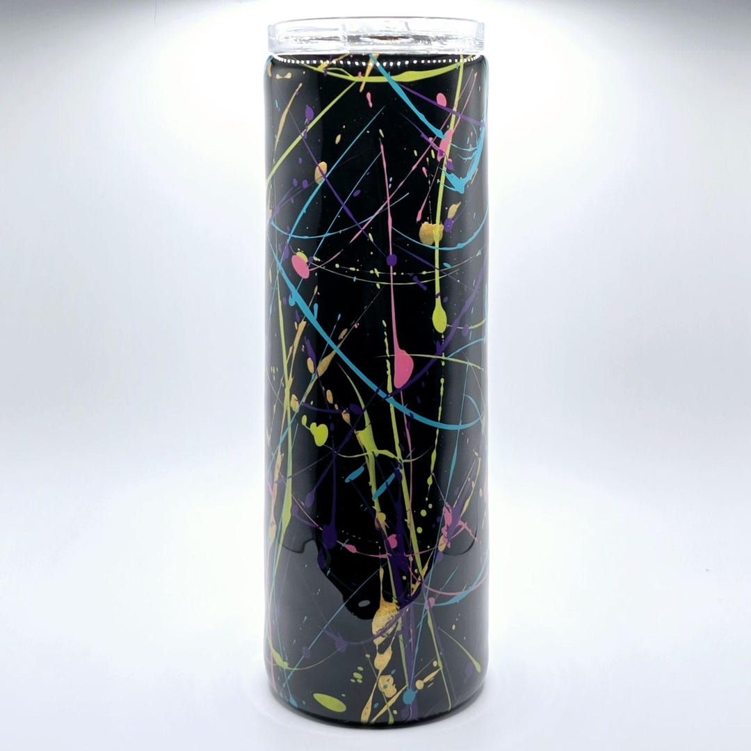 20 Ounce Epoxy Resin Tumbler: Black Paint Splatter | Hand Painted ...