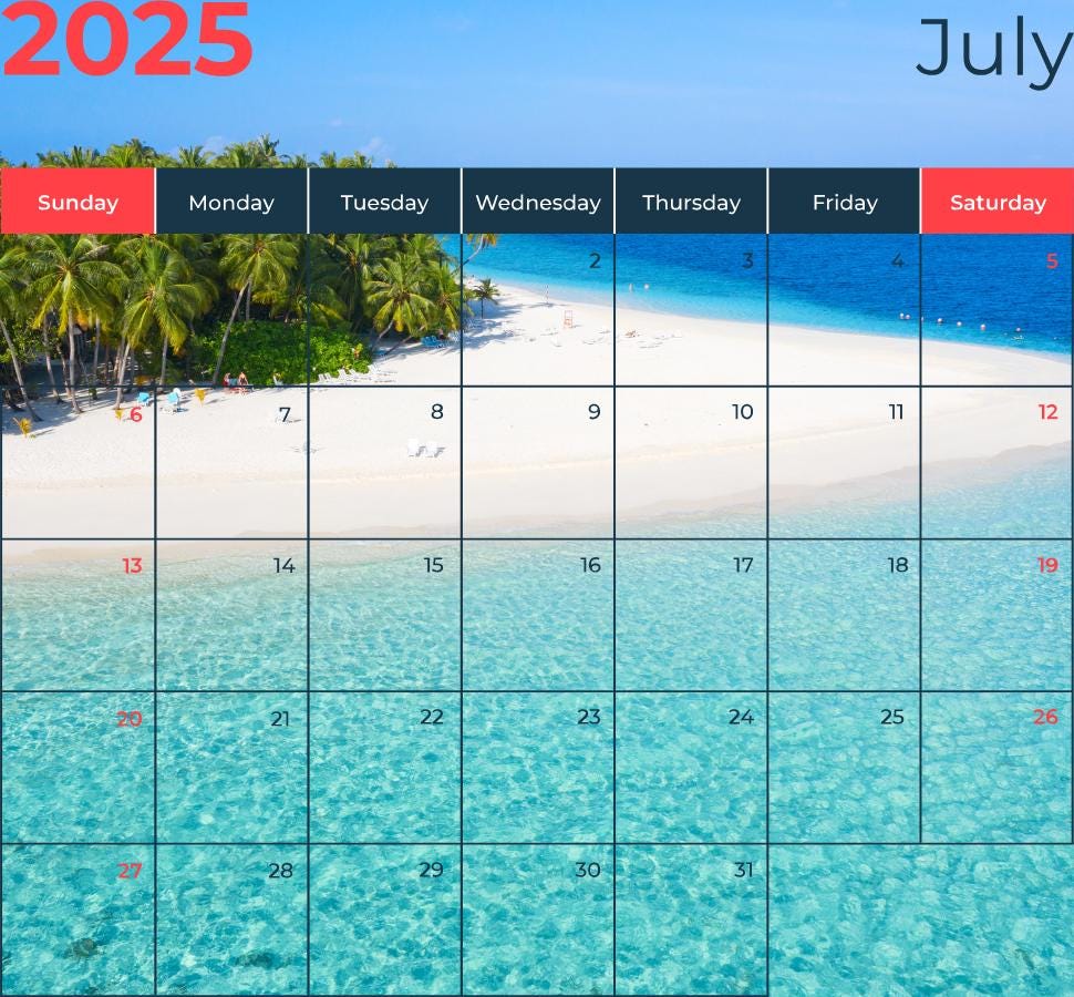 Printable Calendar 2025 - Tropical Paradise Edition - Digital Download ...