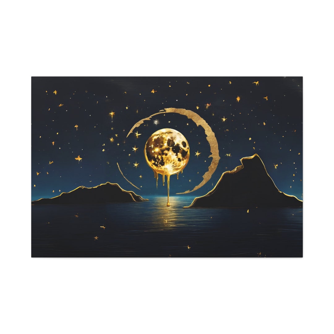 Golden Moon Fusion, Wall Art Canvas, Modern Canvas Wall Art, Matte ...