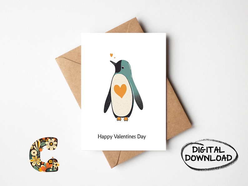 Cute Penguin Card Printable 5x7 Greeting Card 60s Retro - Etsy