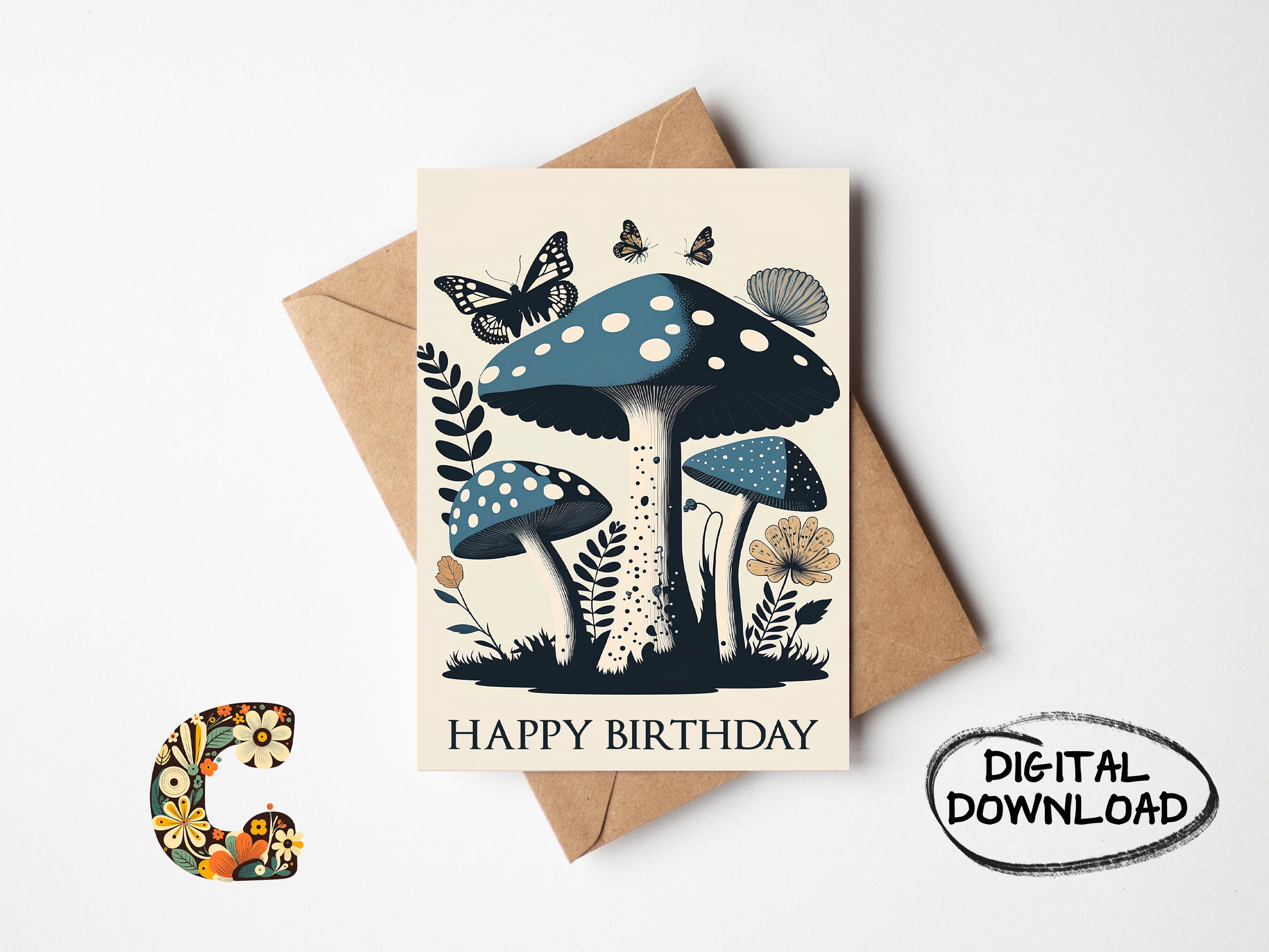 Happy Birthday Mushroom Card ,birthday Card , Printable 5x7 Greeting ...
