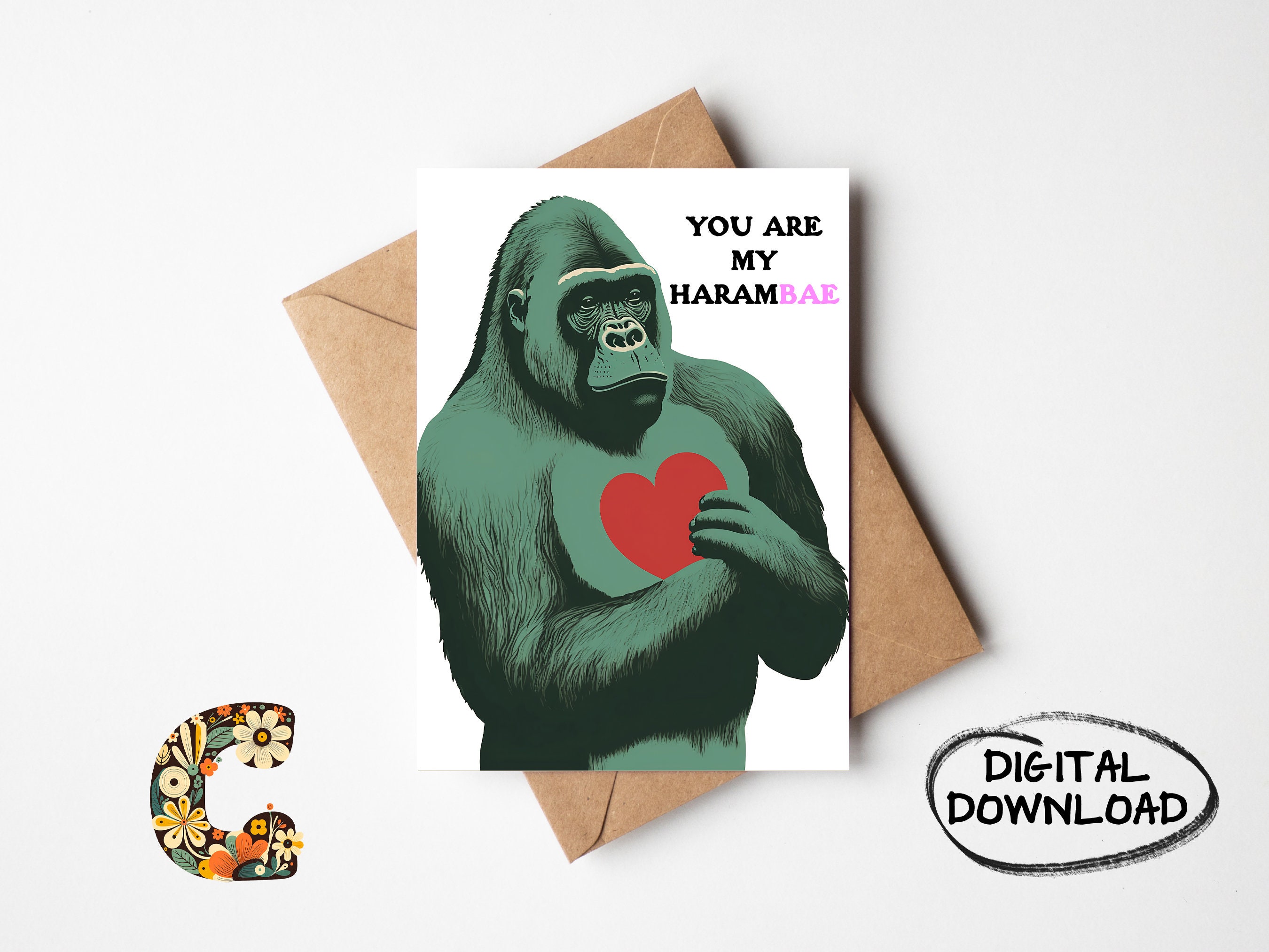 Harambe Valentines Day Card, Printable Greeting Card , Birthday Card ...