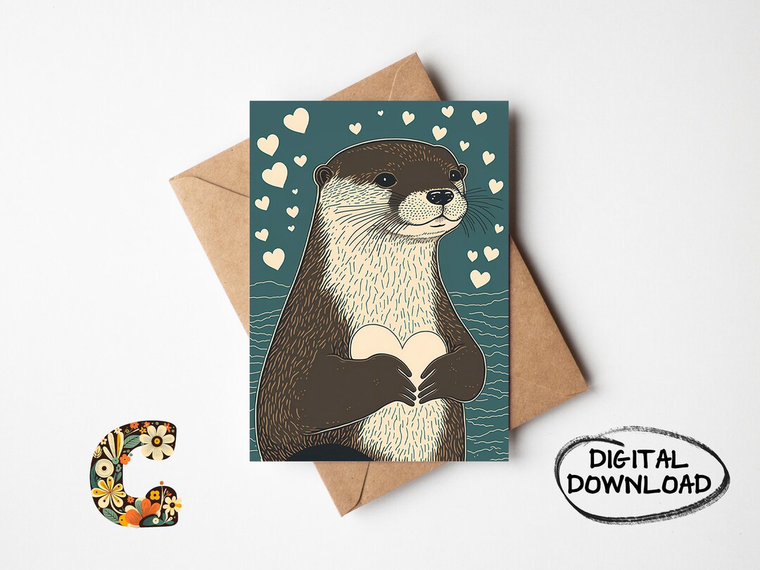 Cute Otter Card birthday Card Valentines Day Card - Etsy