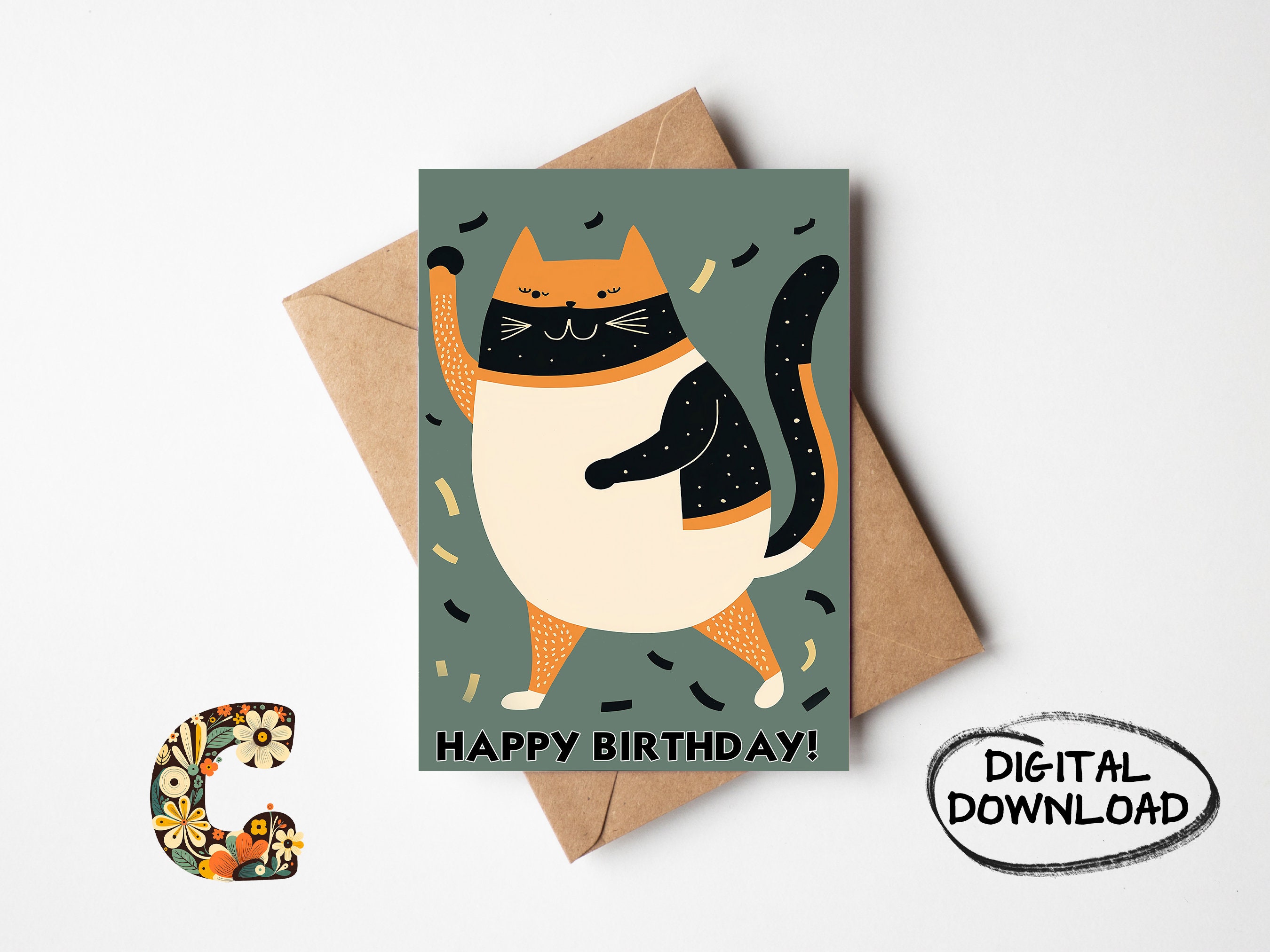 Cute Cat Birthday Card, Birthday Card From Cat, 5x7 Greeting Card, 60s ...