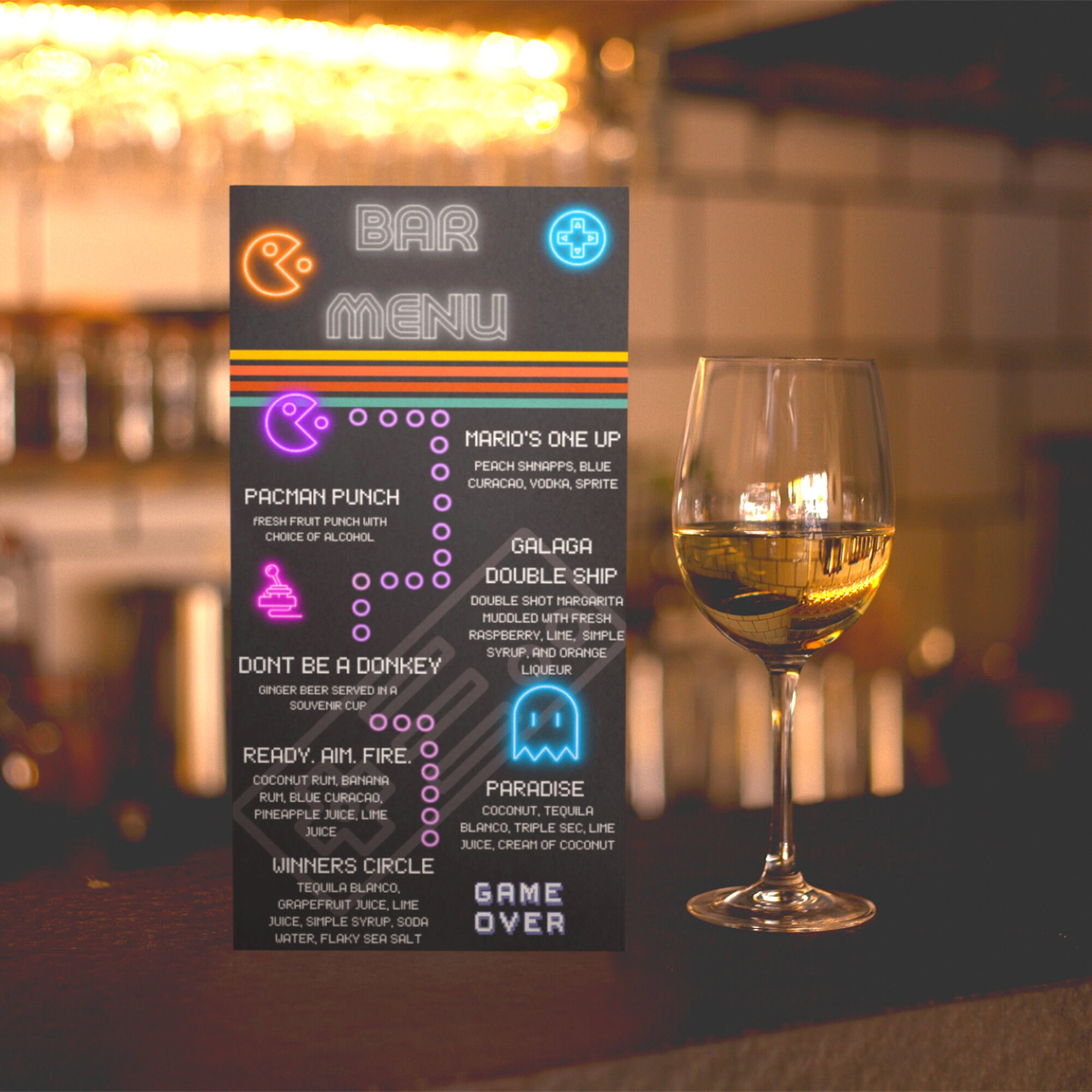 Retro Arcade Bar Menu Template Bar Menu Cocktail Menu - Etsy