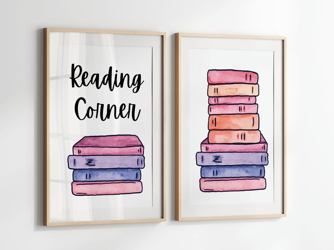 Reading Corner Child's Room Decor, Watercolor Books Print, Reading Nook ...