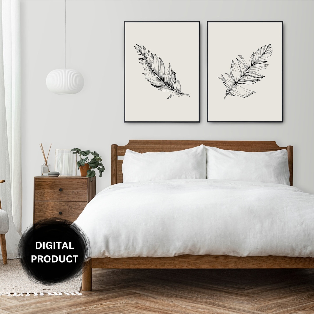 Set of 2 Minimalist Feathers, Printable Wall Art, Boho Wall Art ...