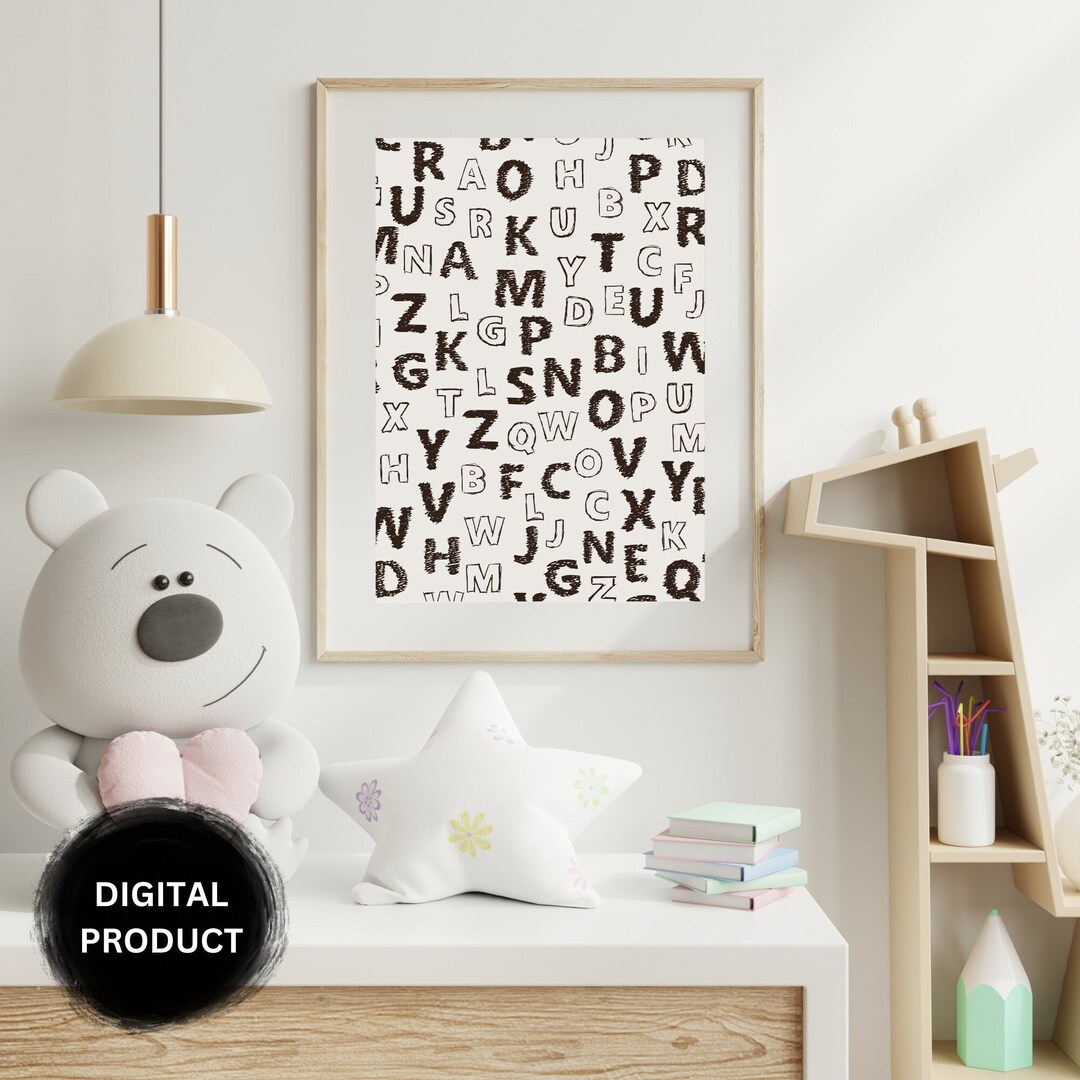 Neutral Scattered Alphabet, Nursery Wall Art, Digital Download ...