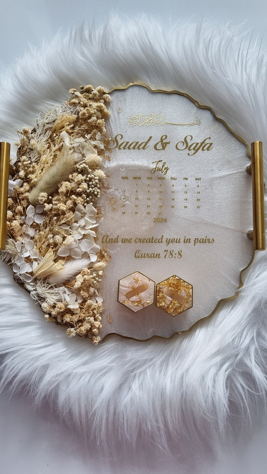 Dried Floral Ring Tray| Calender Date| Personalised Ring Tray| Wedding ...