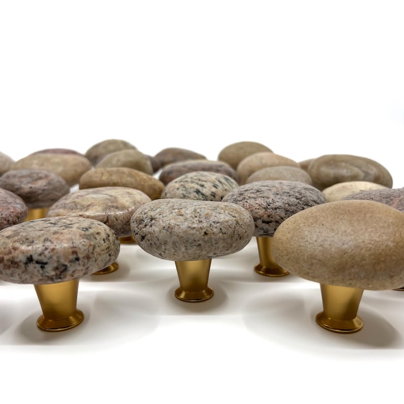 Natural Stone Knobs – Handmade Drawer Pulls With Gold Base – Unique Cabinet Hardware ...
