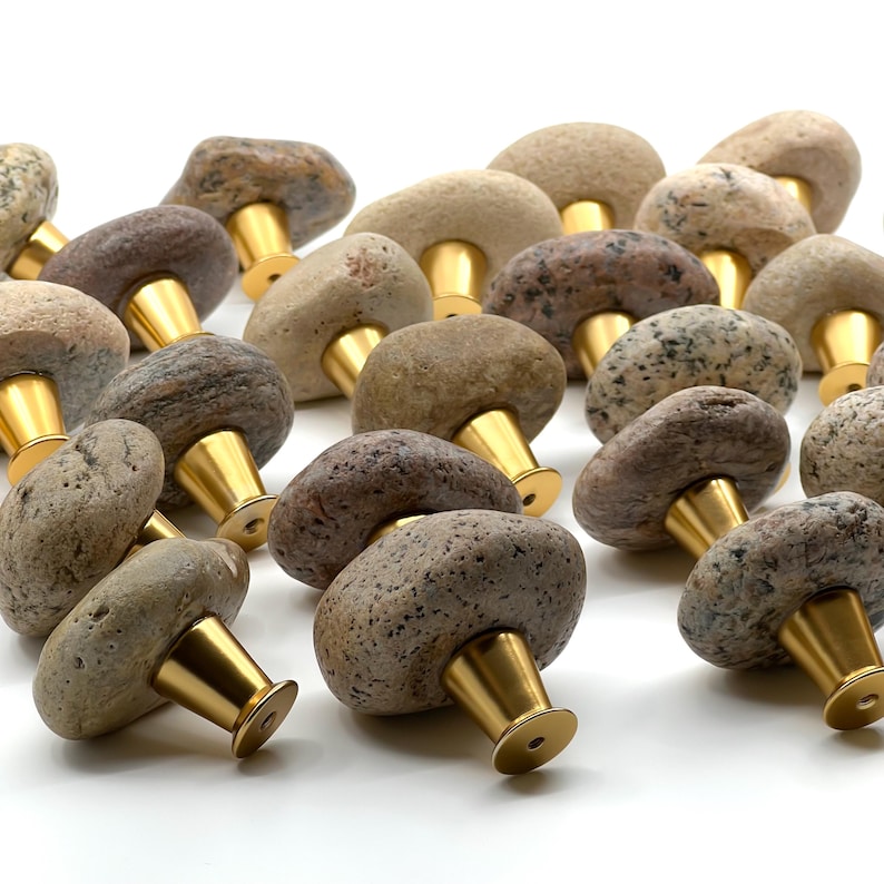 Natural Stone Knobs – Handmade Drawer Pulls With Gold Base – Unique ...