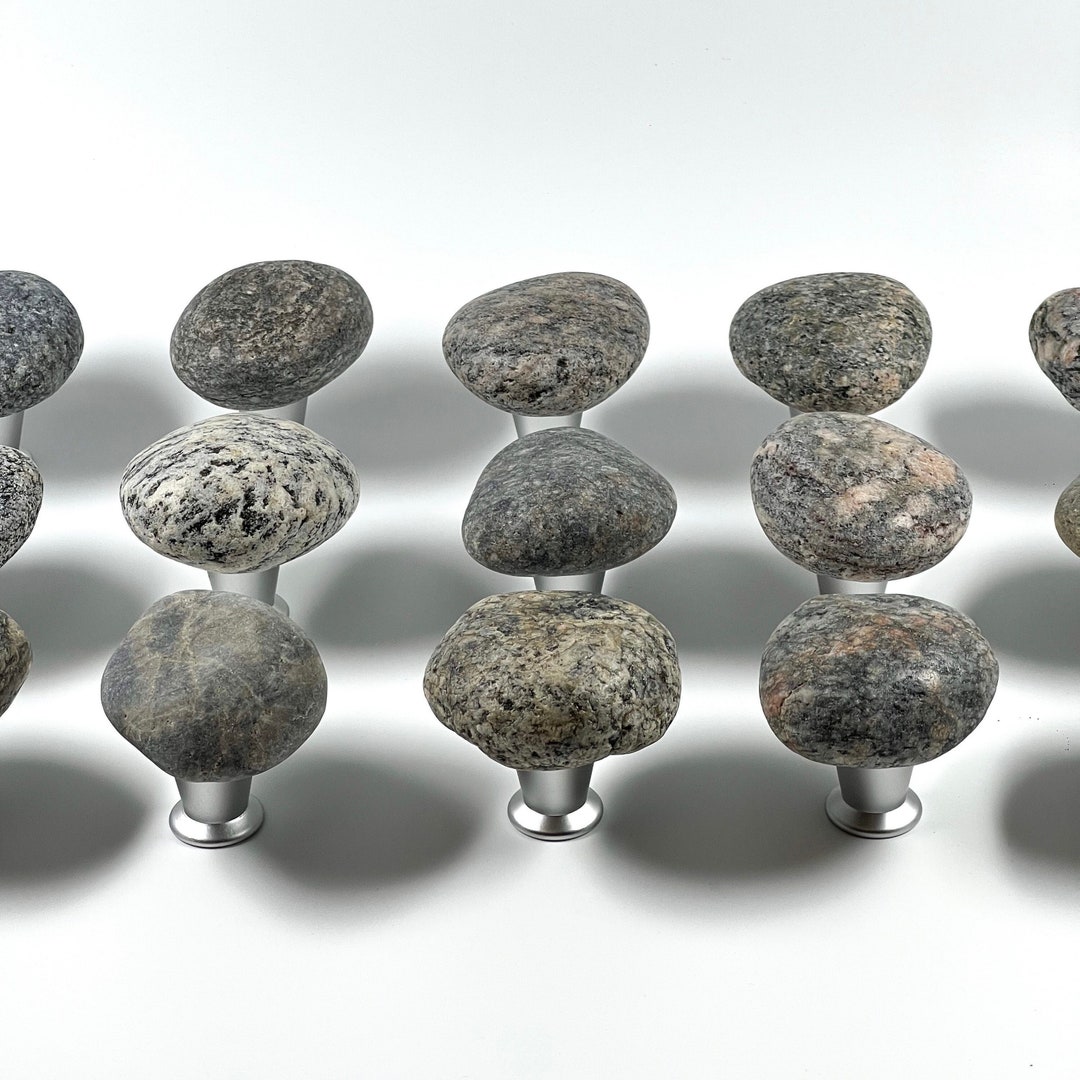 Gray Color Beach Stone Knob and Pull. Beach Stone Pulls and Knobs. Sea Stone Cabinet Hardware ...