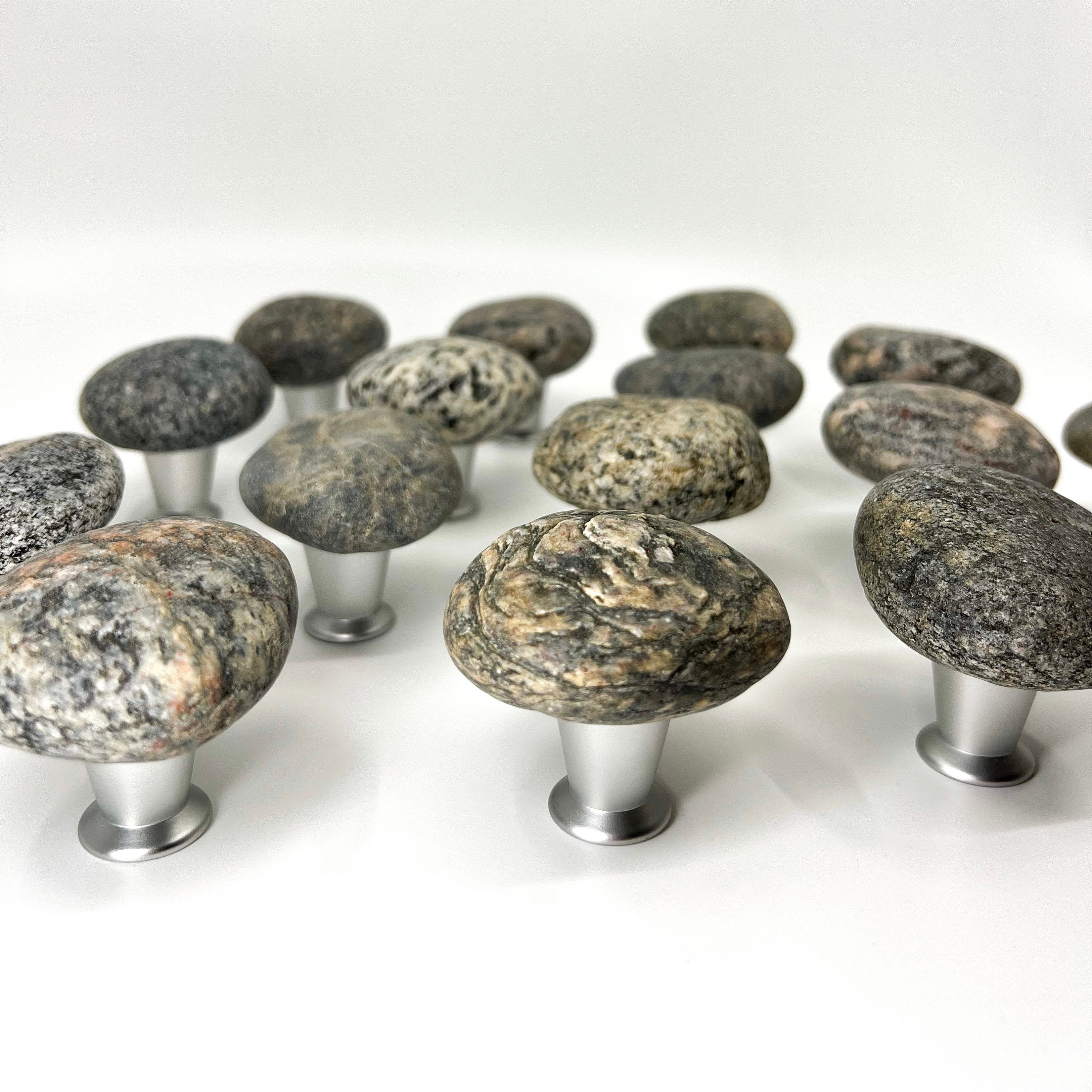 Sea Stone Knobs in Gray Color on Silver Base. Rock Knobs and Pulls ...