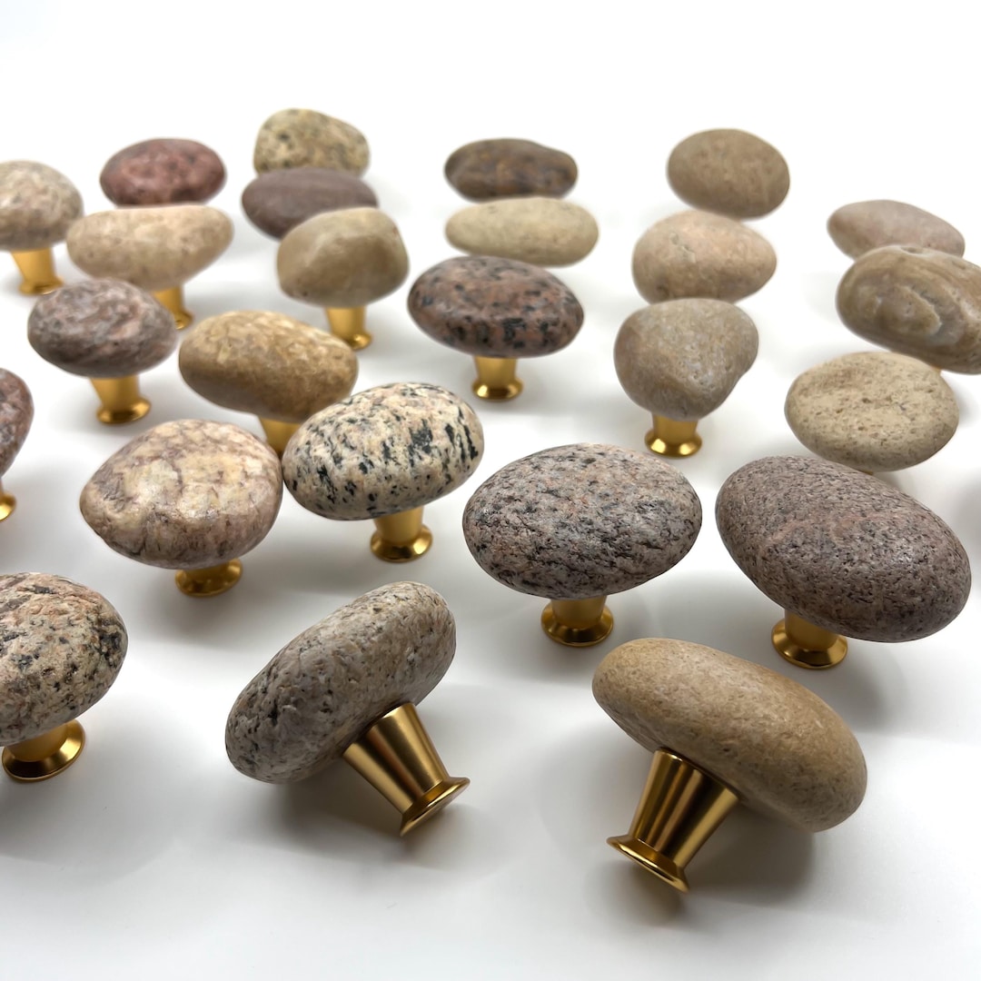 Natural Stone Knobs – Handmade Drawer Pulls With Gold Base – Unique ...