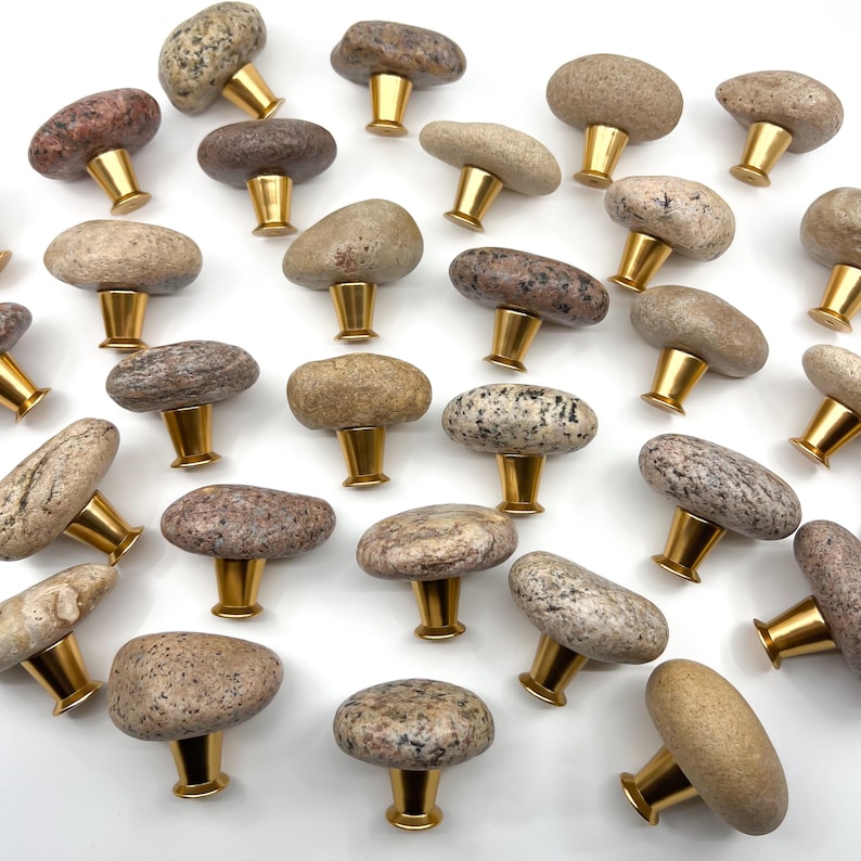Natural Stone Knobs – Handmade Drawer Pulls With Gold Base – Unique ...