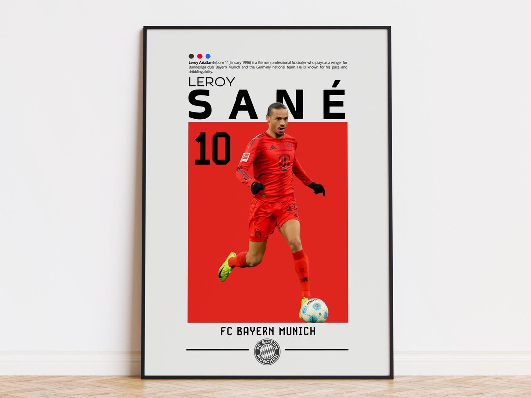 Leroy Sane Poster, Bayern Munich Poster, Leroy Sane Print, Sports ...