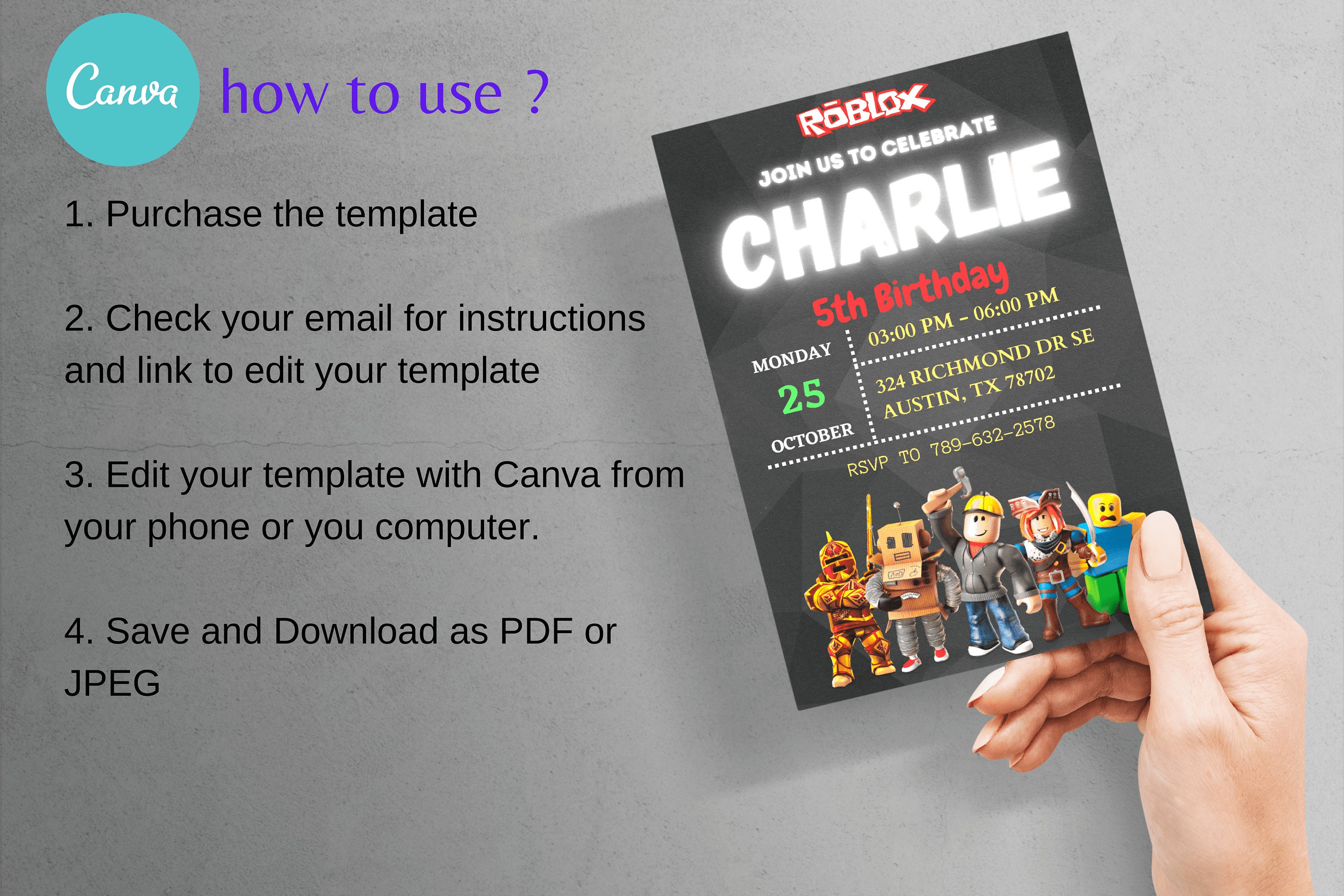 Roblox Birthday Invitation, Roblox Game Party, Roblox Invitation, Kids ...